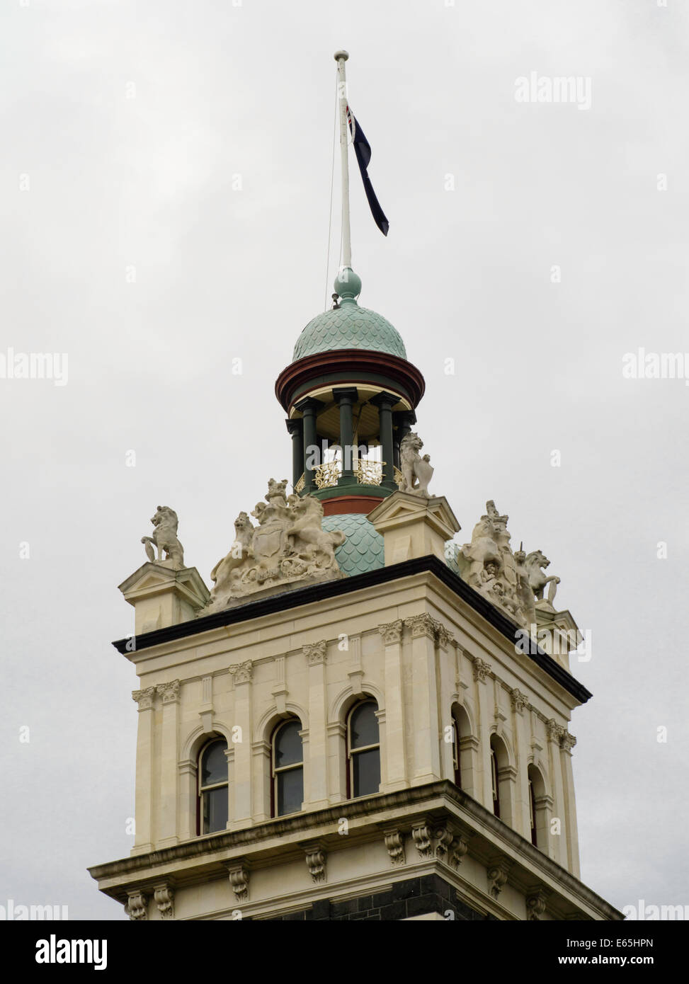 View of the top of the Clock Tower on the historic Old Railway Station ...