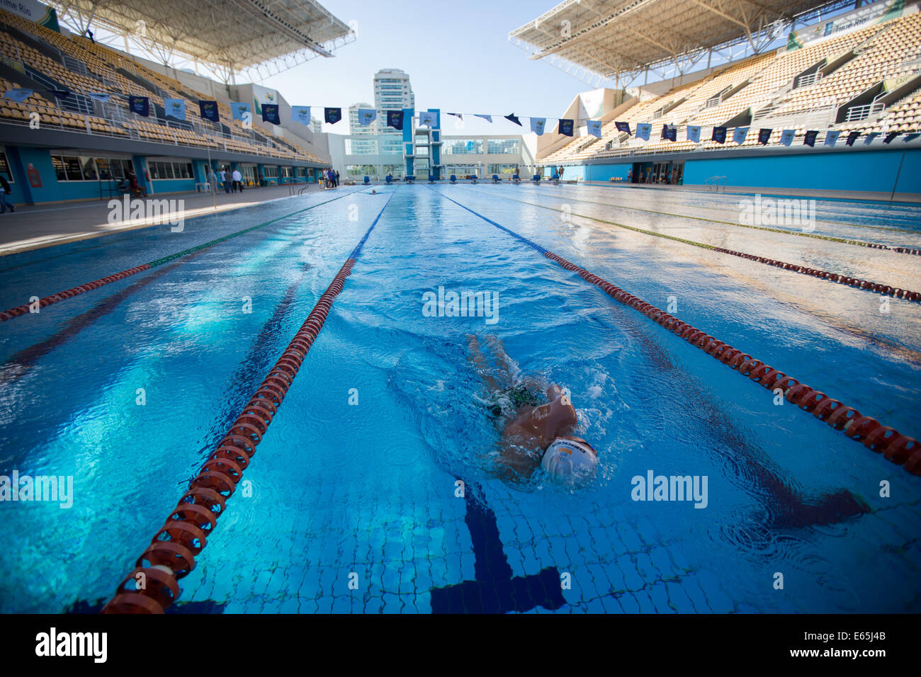 Rio de Janeiro, Brazil. 6th Aug, 2014. A swimmer swims in the pool at ...