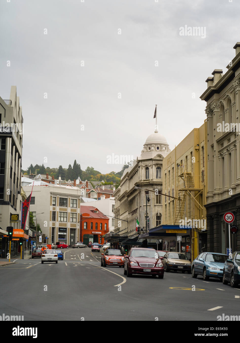 A view up Moray Place in the city center of Dunedin, New Zealand Stock ...