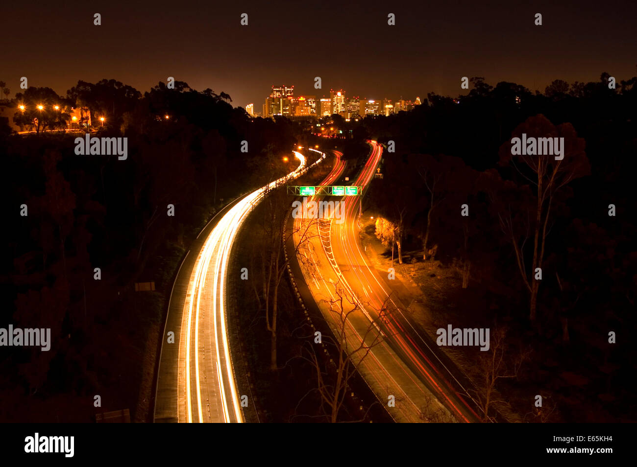 Downtown from Cabrillo Bridge at night, Balboa Park, San Diego ...