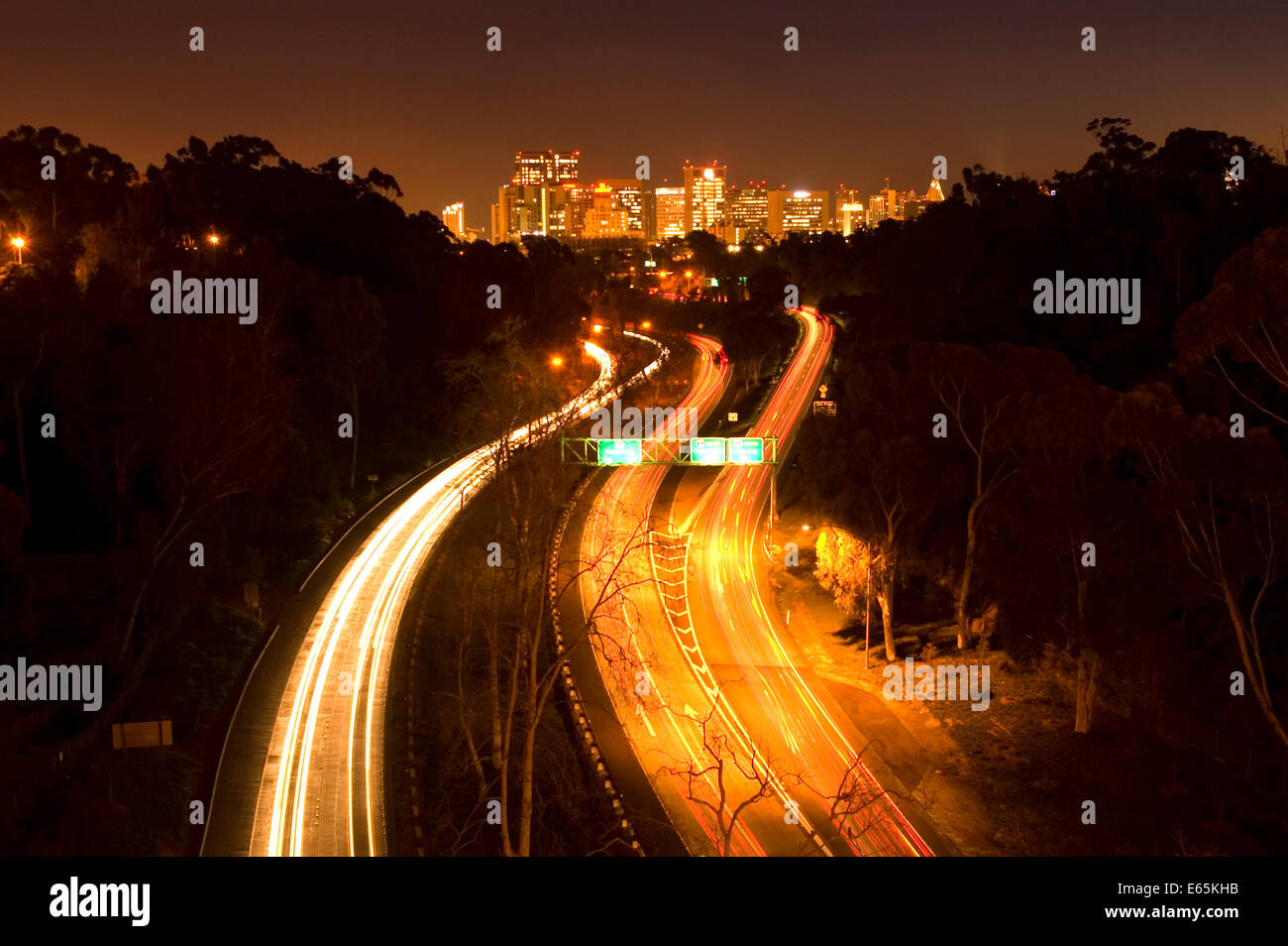 Downtown from Cabrillo Bridge at night, Balboa Park, San Diego ...