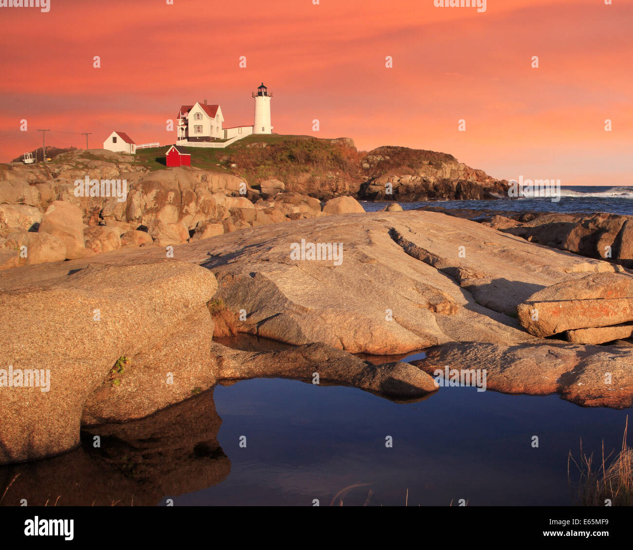 A Classic Lighthouse, Sunset Skies At The Nubble Light, A Pastoral New ...