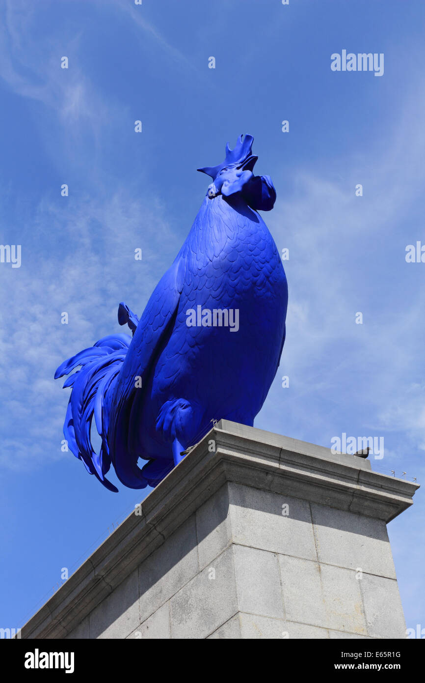 Blue cockerel on fourth plinth Trafalgar Square, London, England, UK ...