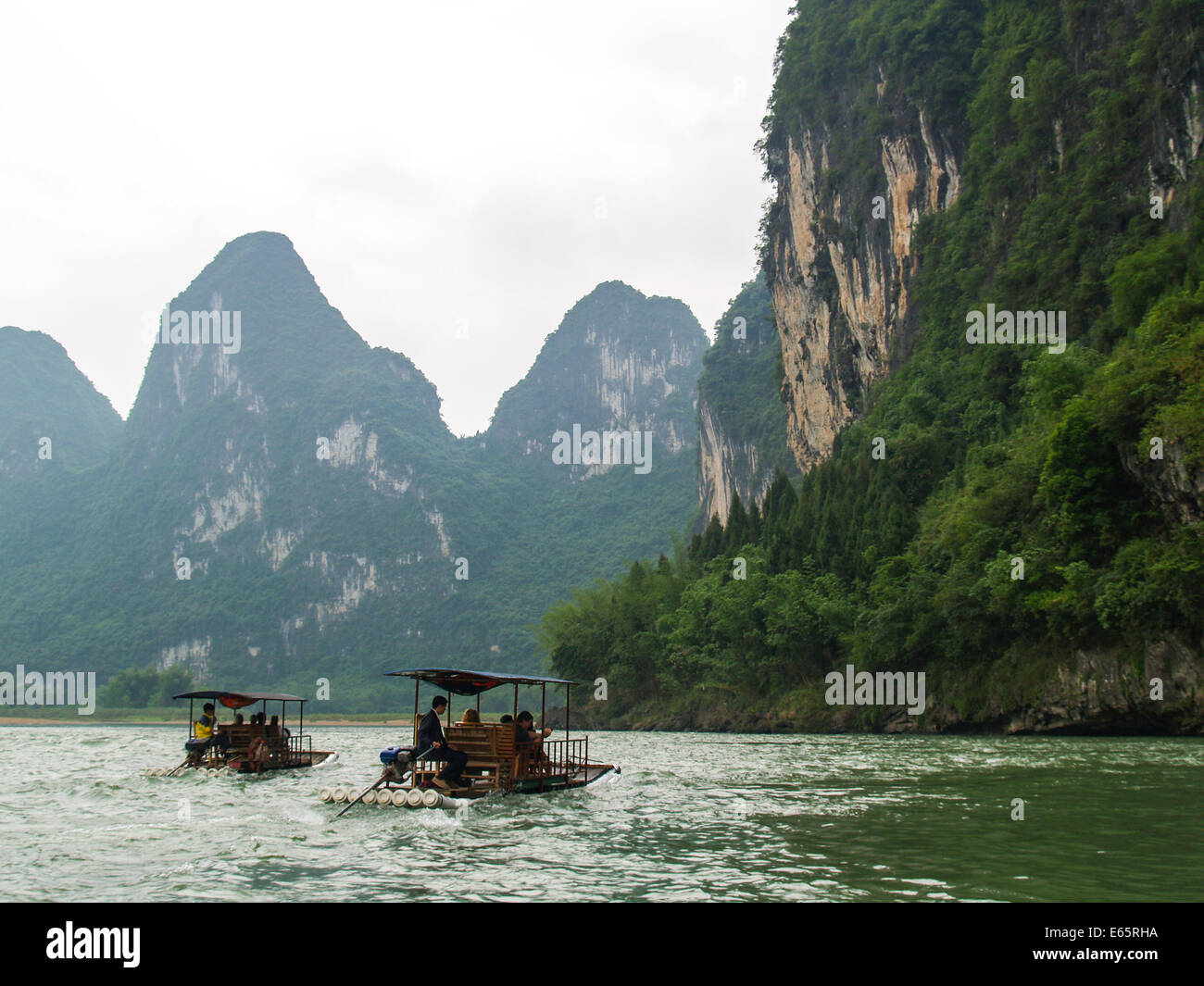 Two tourist boats sail down Li River Guilin China Stock Photo - Alamy