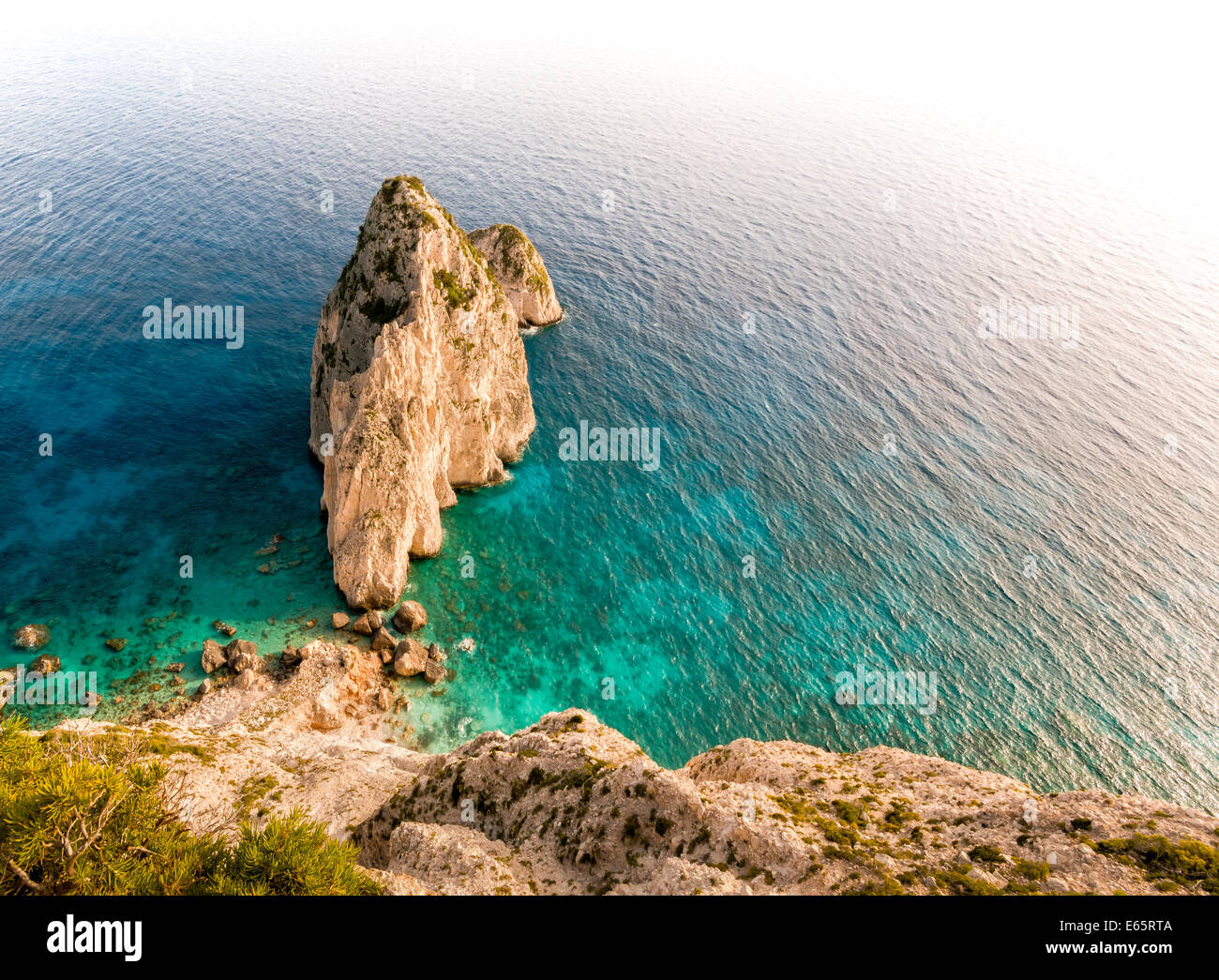 Blue Ionian sea shown from a seaside cliff, fade to white Stock Photo ...