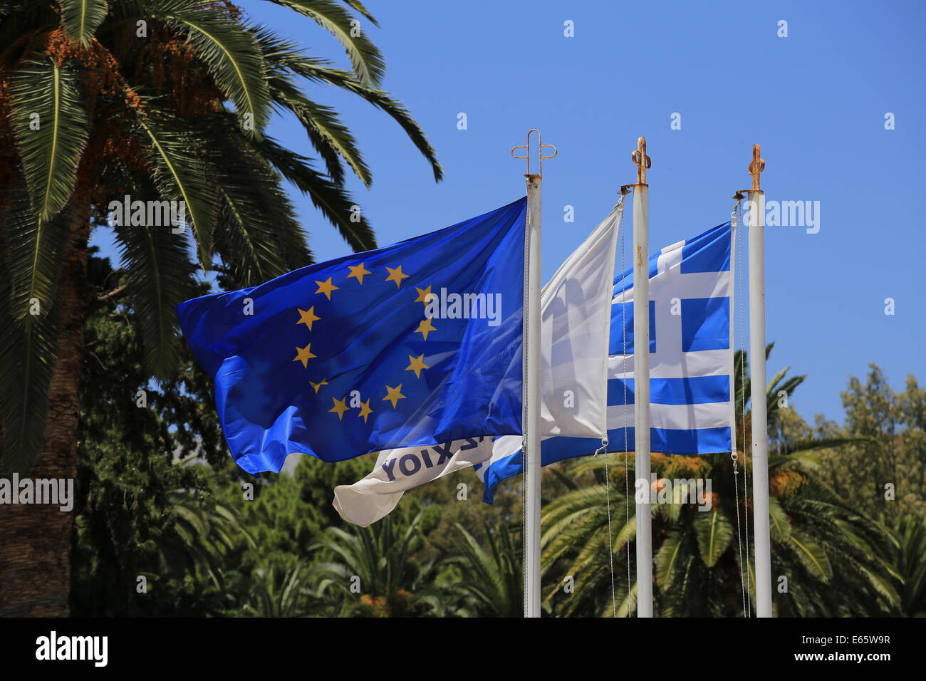 EU and Greek Flag, Chios, Greece Stock Photo - Alamy