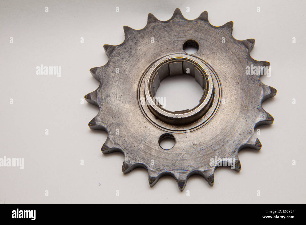 Worn gearbox sprocket of a Triumph Daytona T100R classic motorcycle ...