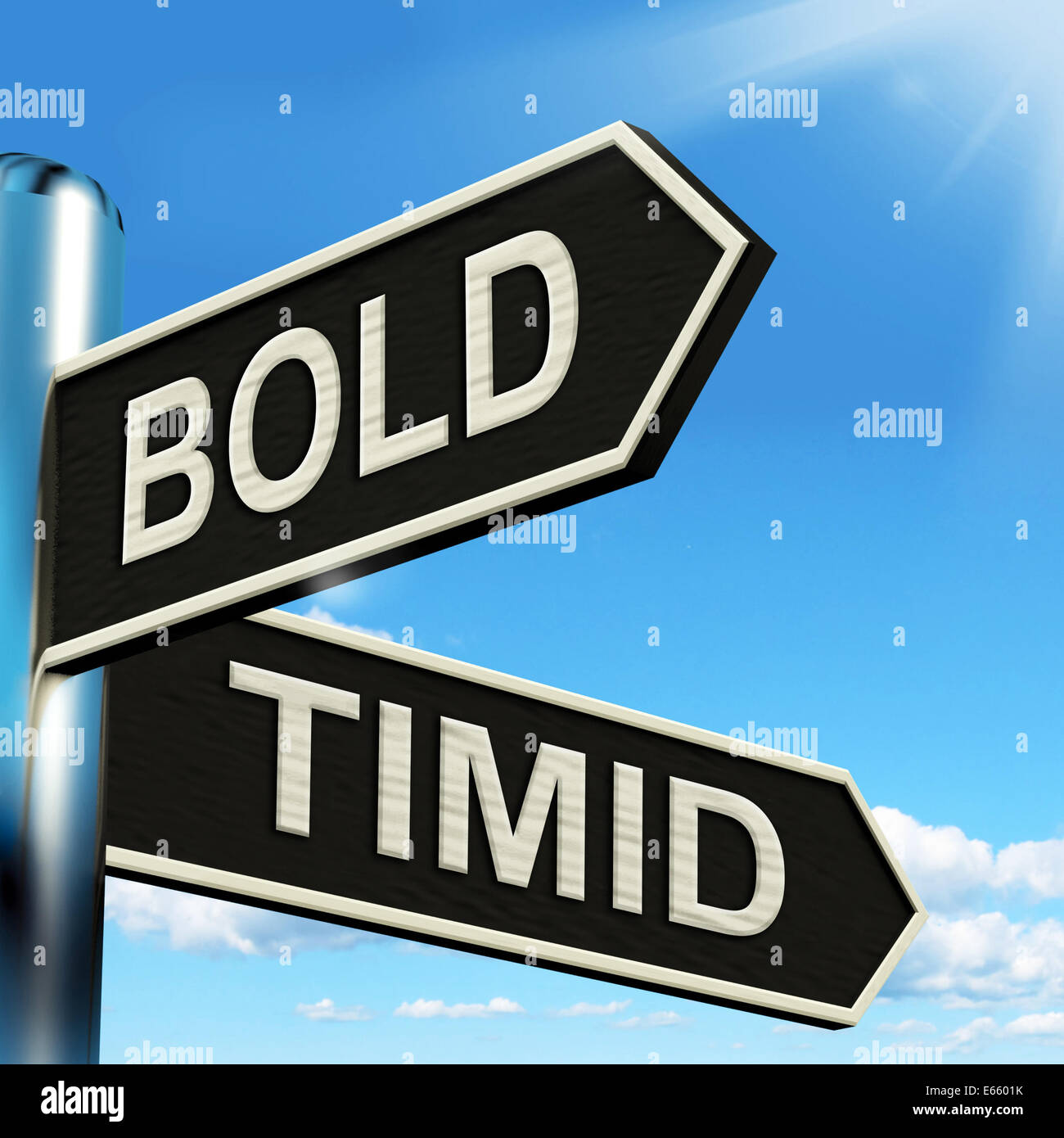 Bold Timid Signpost Showing Extroverted And Shy Stock Photo - Alamy