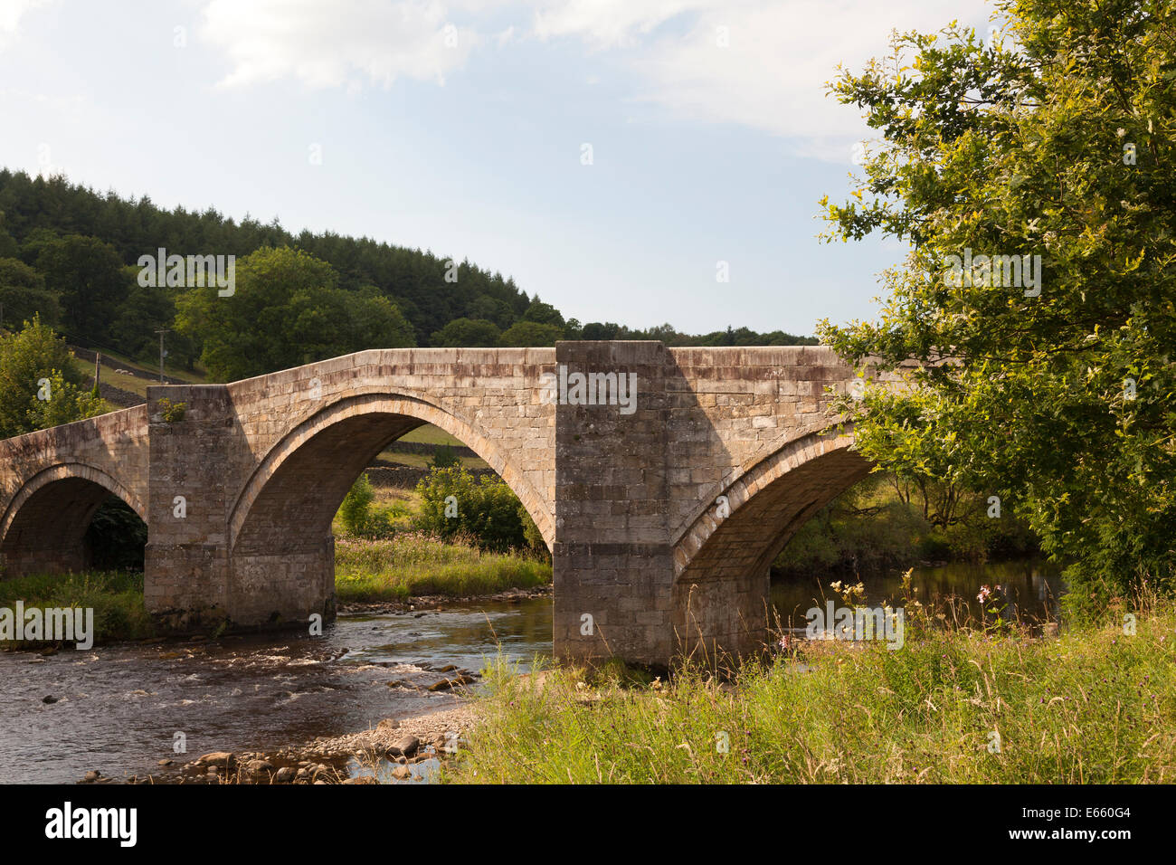 Barden Bridge crossing the River Wharfe, Barden, North Yorkshire Stock ...