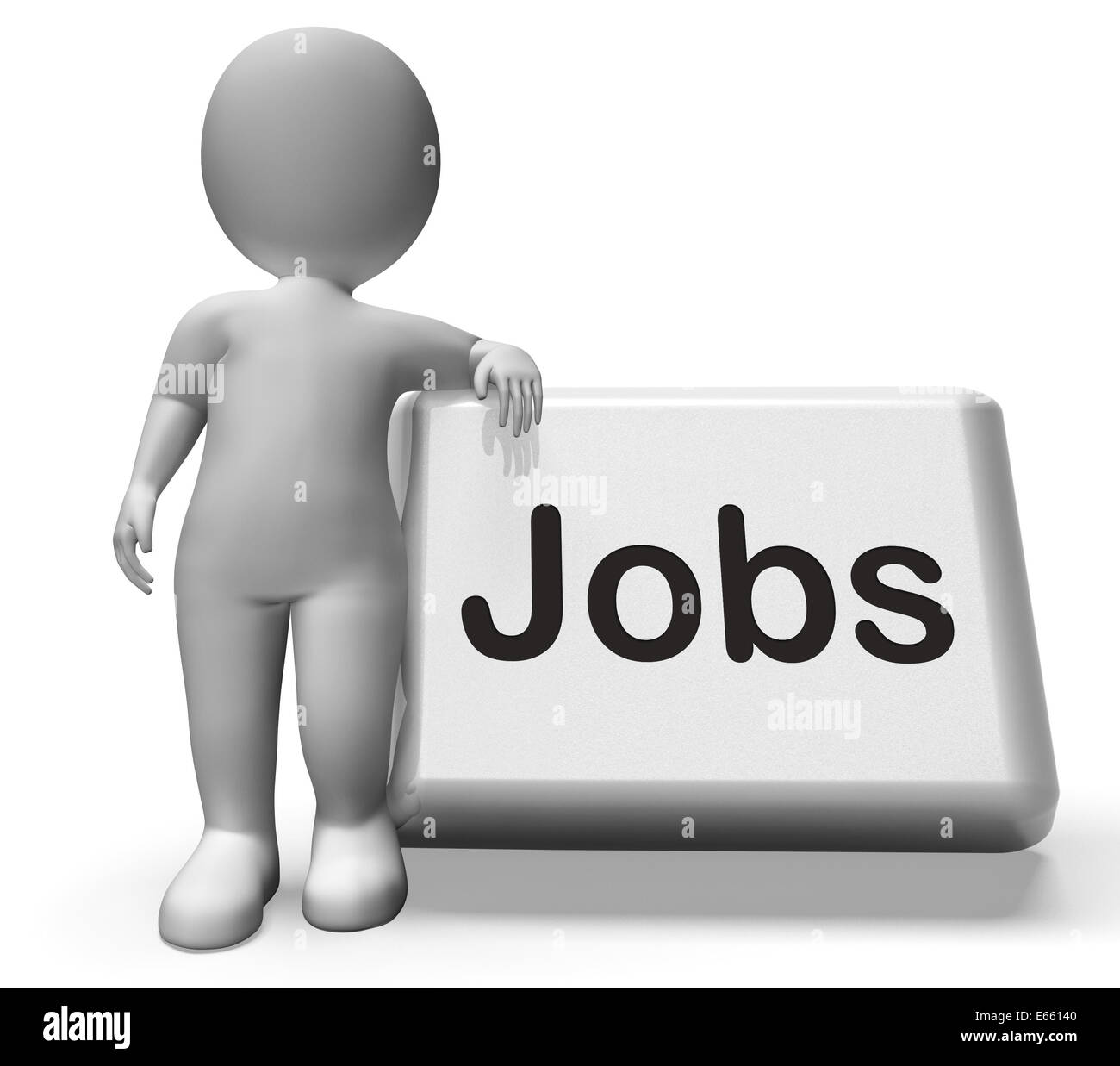 Jobs Button With Character Showing Hiring Recruitment Online Hire Job ...