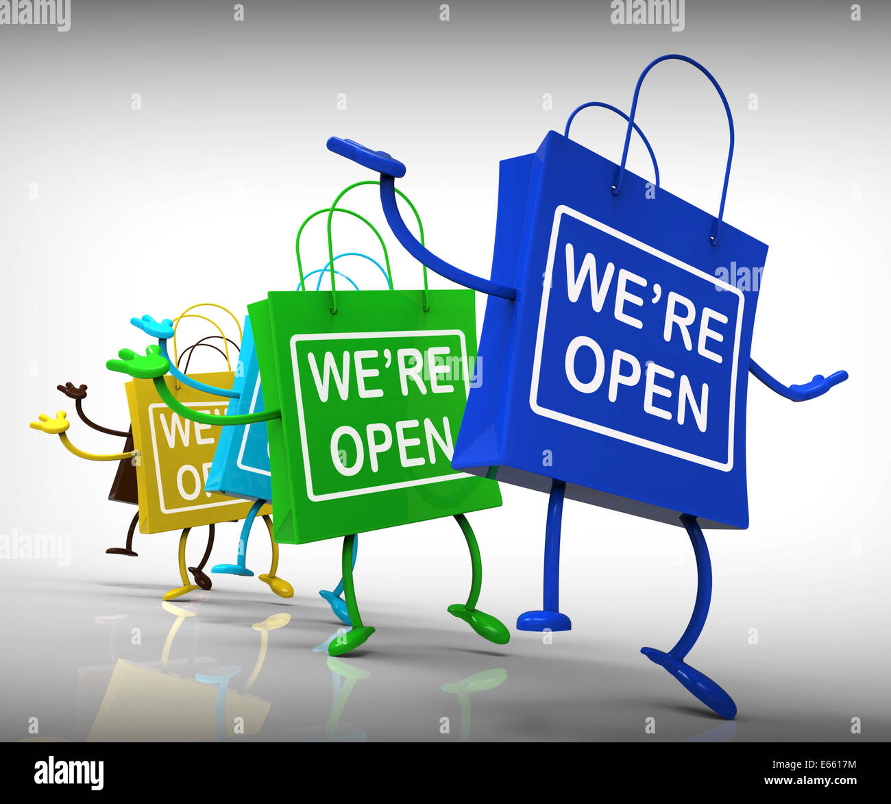 We're Open Bags Showing Shopping Availability and Grand Opening Stock ...