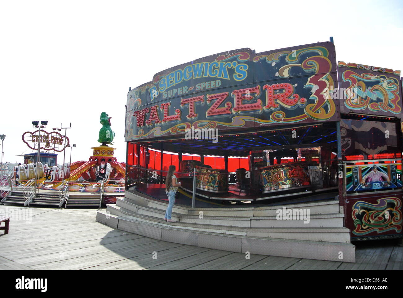 Blackpool Pier, funfair rides, The Waltzer ride Stock Photo - Alamy
