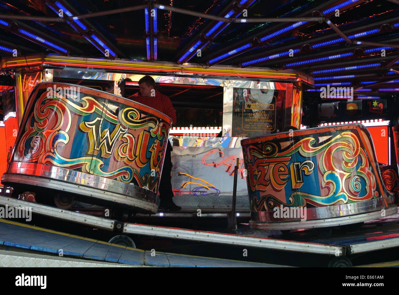 Blackpool Pier, funfair rides, The Waltzer ride Stock Photo - Alamy