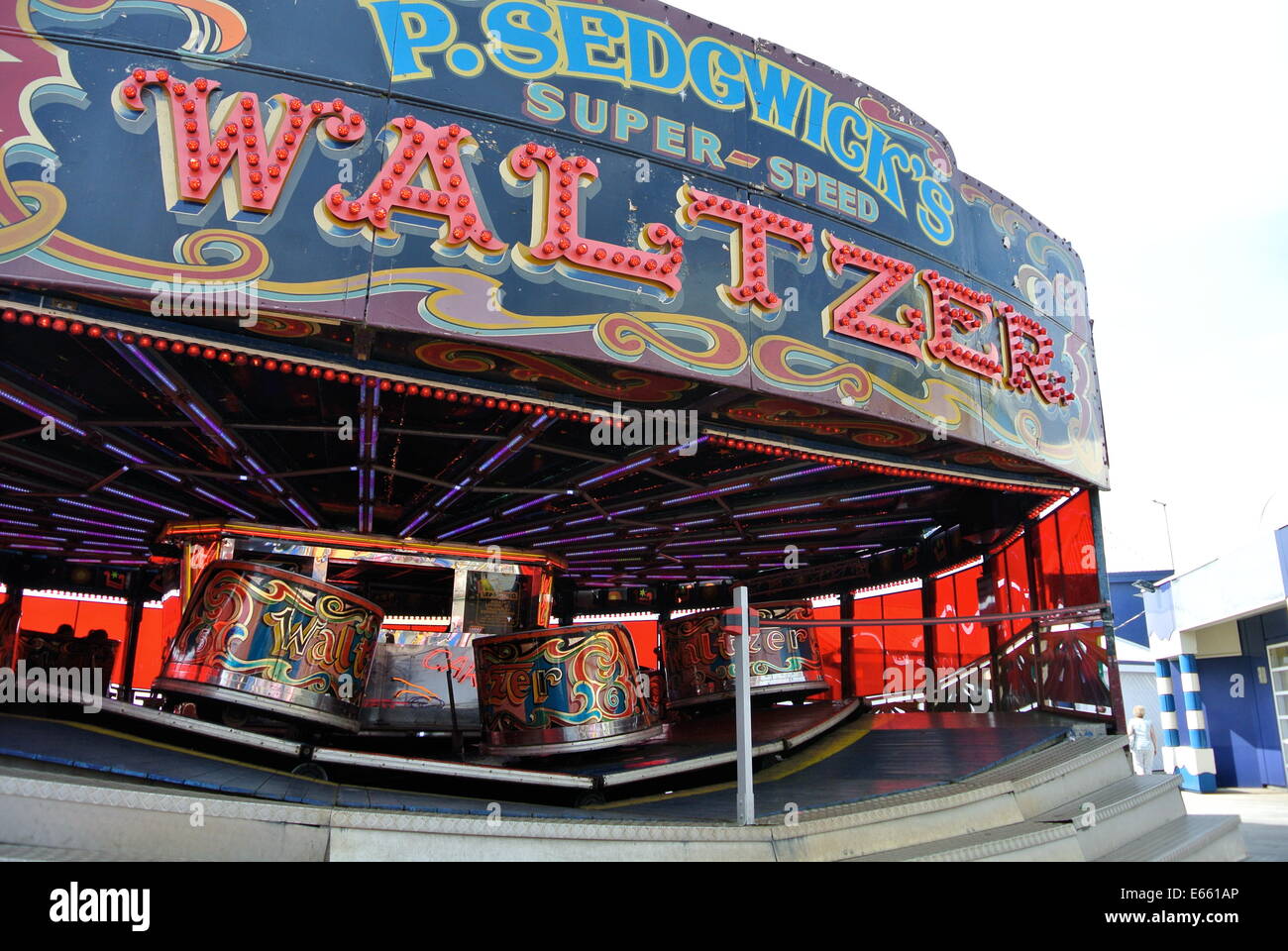 Blackpool Pier, funfair rides, The Waltzer ride Stock Photo - Alamy
