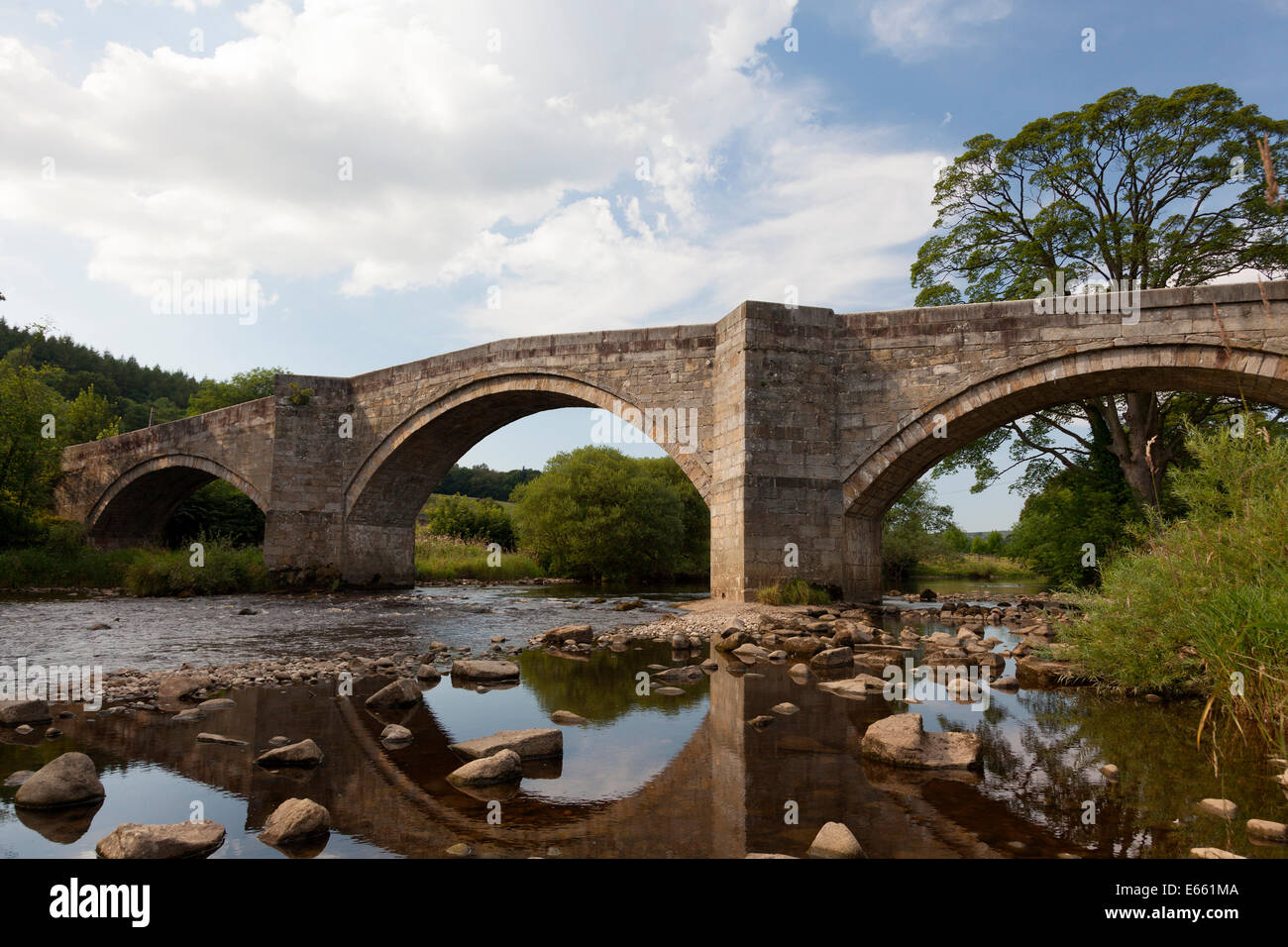 Barden Bridge crossing the River Wharfe, Barden, North Yorkshire Stock ...