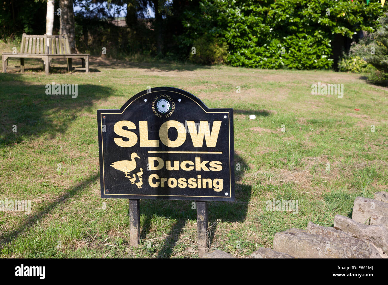 Sign warning of ducks crossing the road, Addingham, West Yorkshire ...