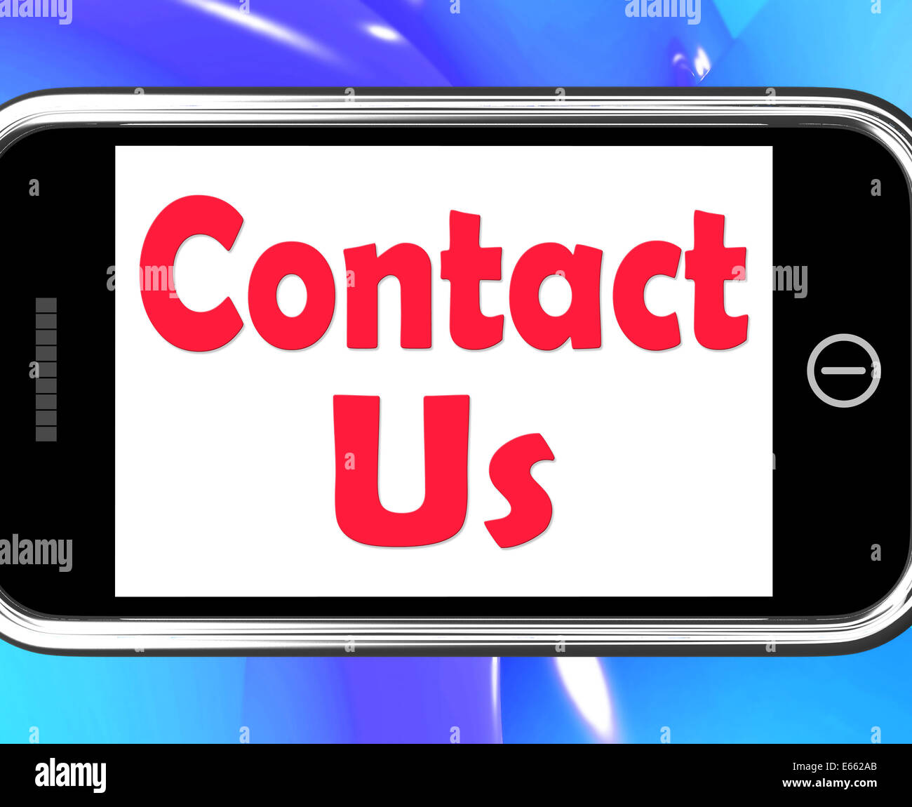 Contact Us On Phone Showing Communicate Online Stock Photo - Alamy