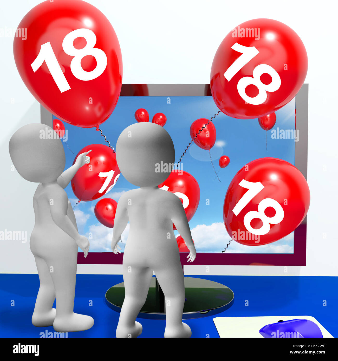 Number 18 Balloons from Monitor Showing Online Invitation or ...