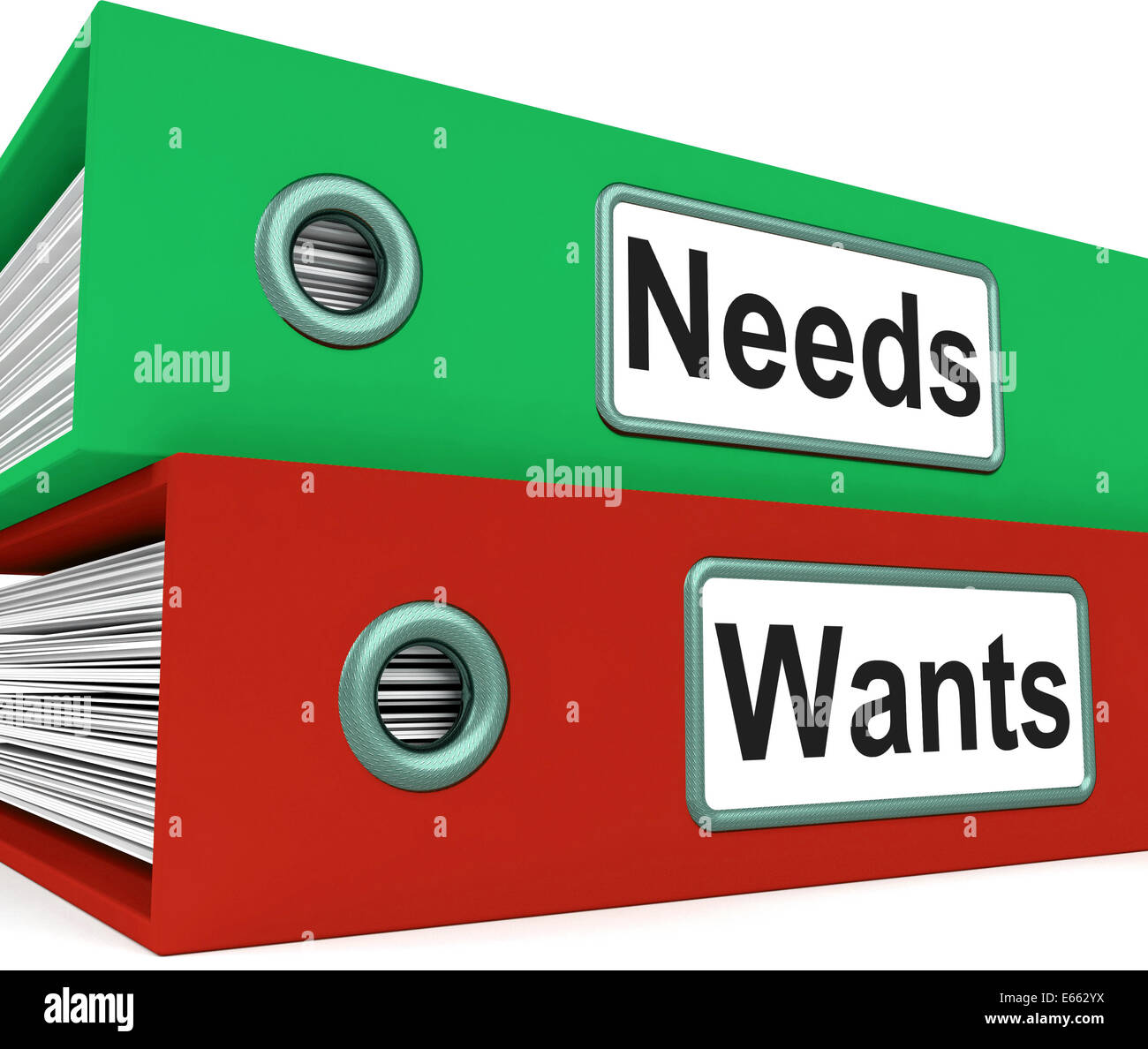 Needs Wants Folders Showing Requirement And Desire Stock Photo - Alamy