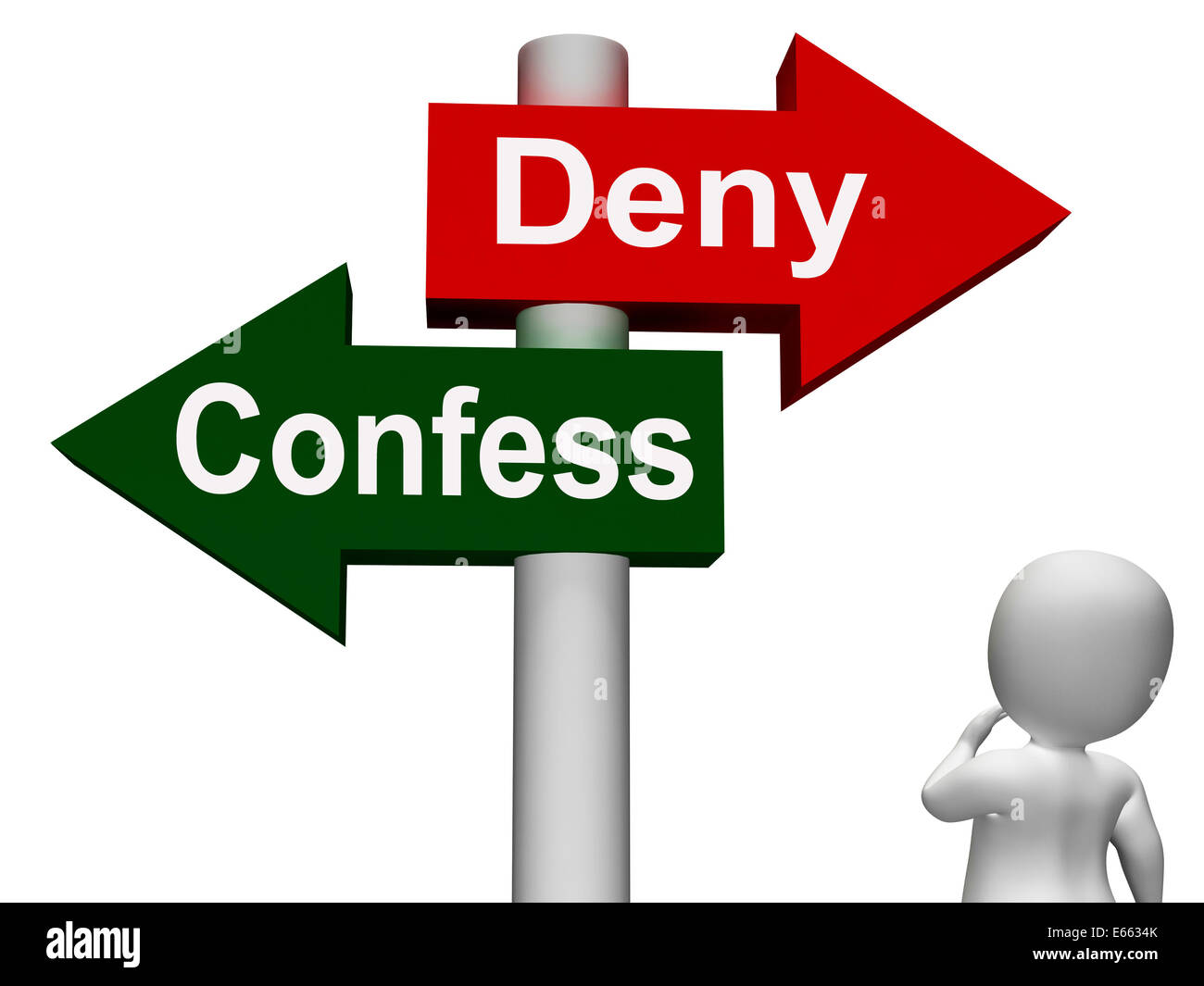 Confess Deny Signpost Showing Confessing Or Denying Guilt Innocence ...