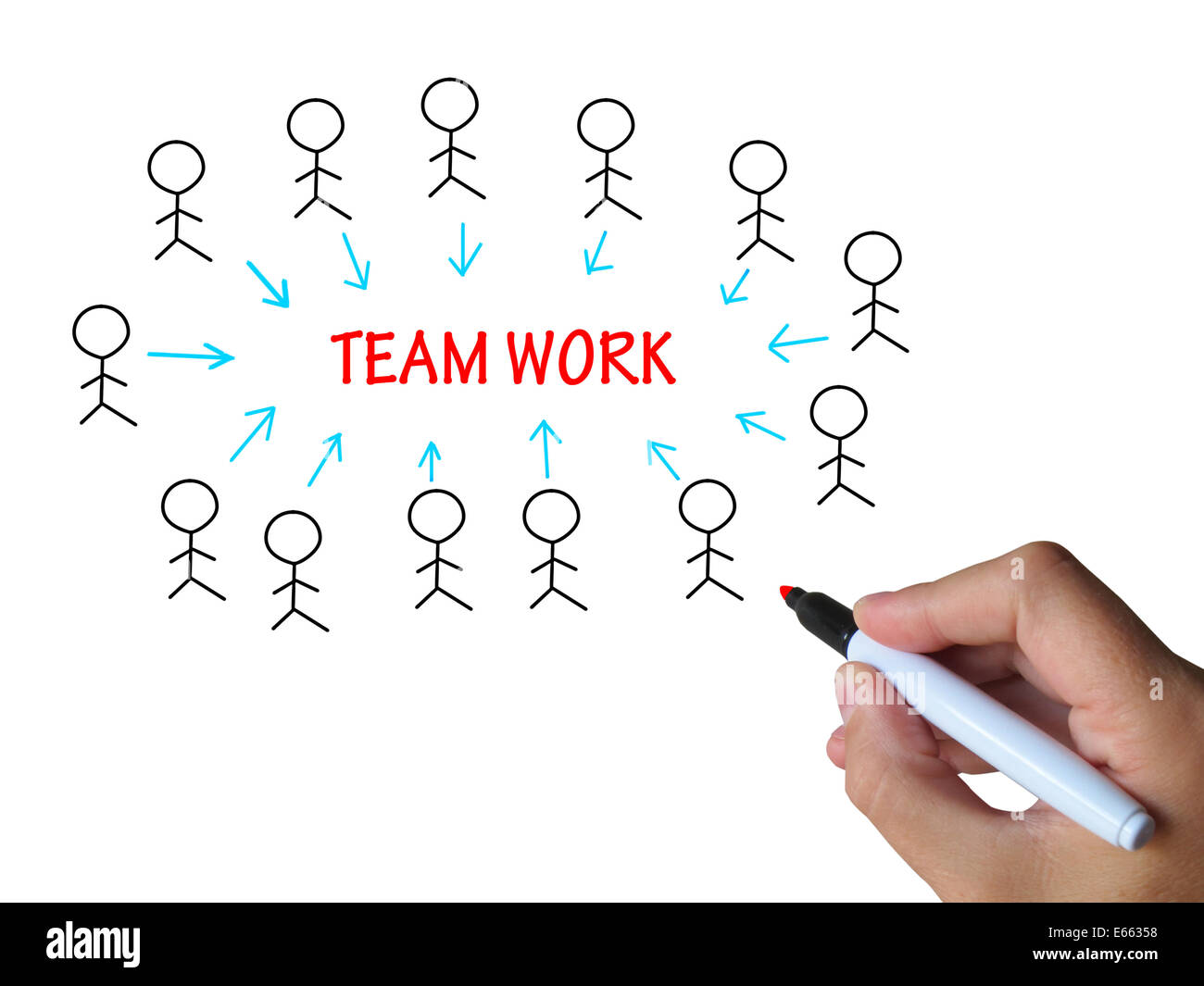 Teamwork Stick Figures Showing Working As Team Stock Photo - Alamy