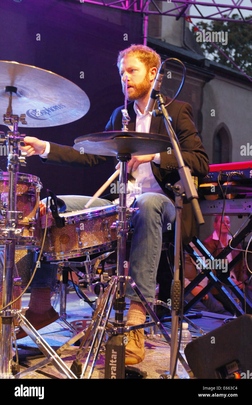 Worms, Germany. 15th August 2014. Drummer Daniel Mudrack is pictured ...