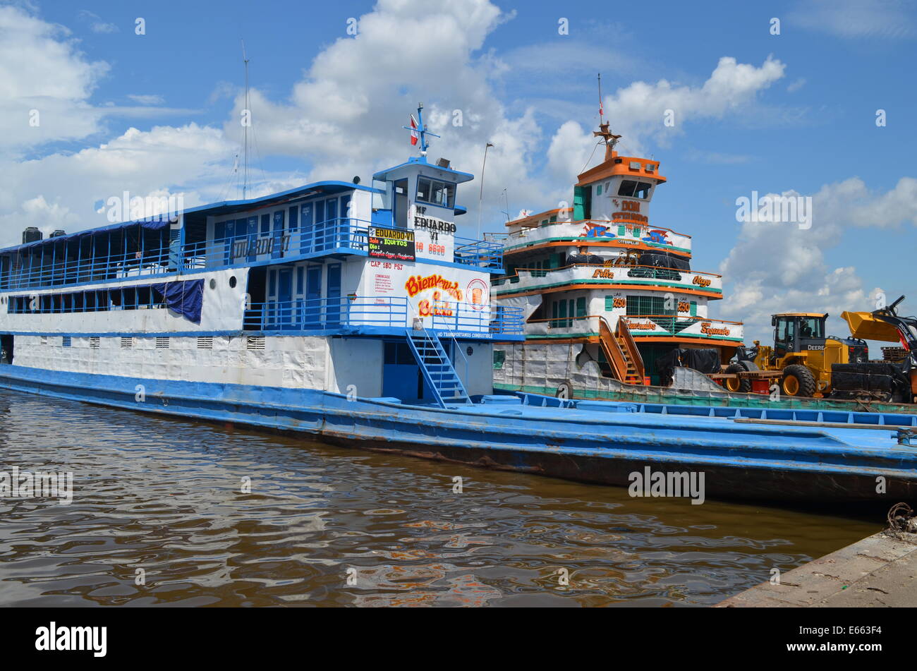 A passenger ferry on the Amazon river near the port of Iquitos, Peru ...