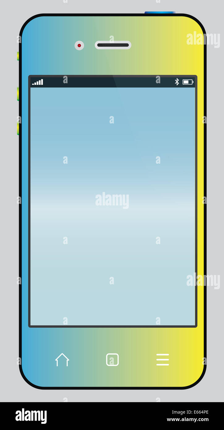 Realistic Looking Smart Phone Designed in Blue and Yellow Stock Photo ...