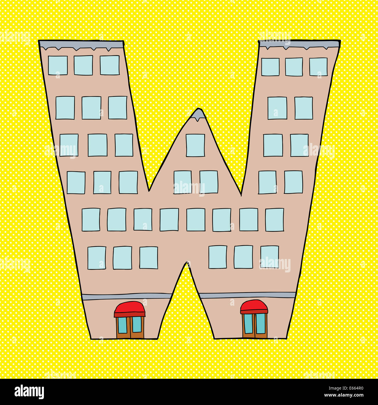 W letter in shape of tall hotel building Stock Photo - Alamy