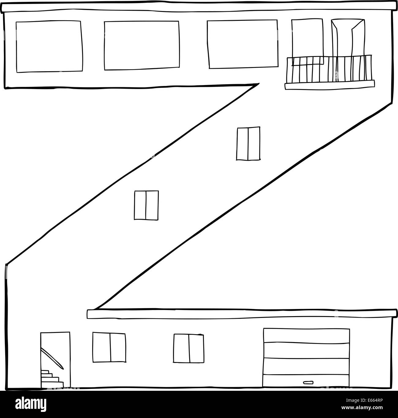Outlined letter Z as contemporary house with garage and balcony Stock ...