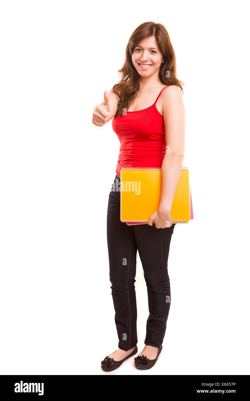 A beautiful student posing isolated over a white background Stock Photo ...