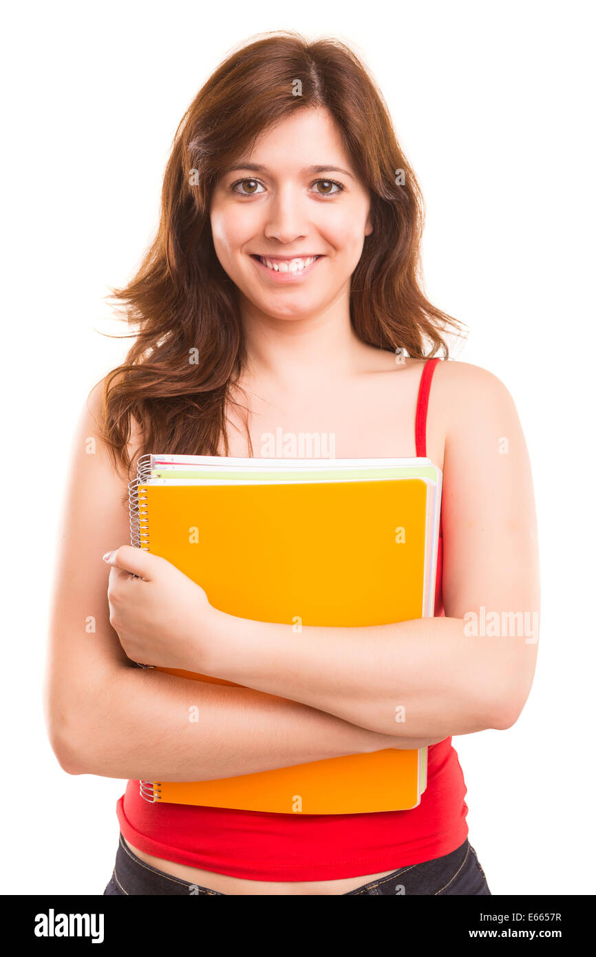 A beautiful student posing isolated over a white background Stock Photo ...