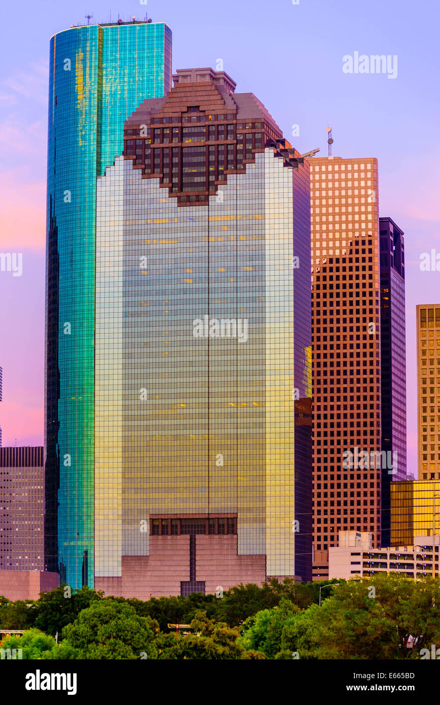 Houston downtown buildings at dusk Stock Photo - Alamy