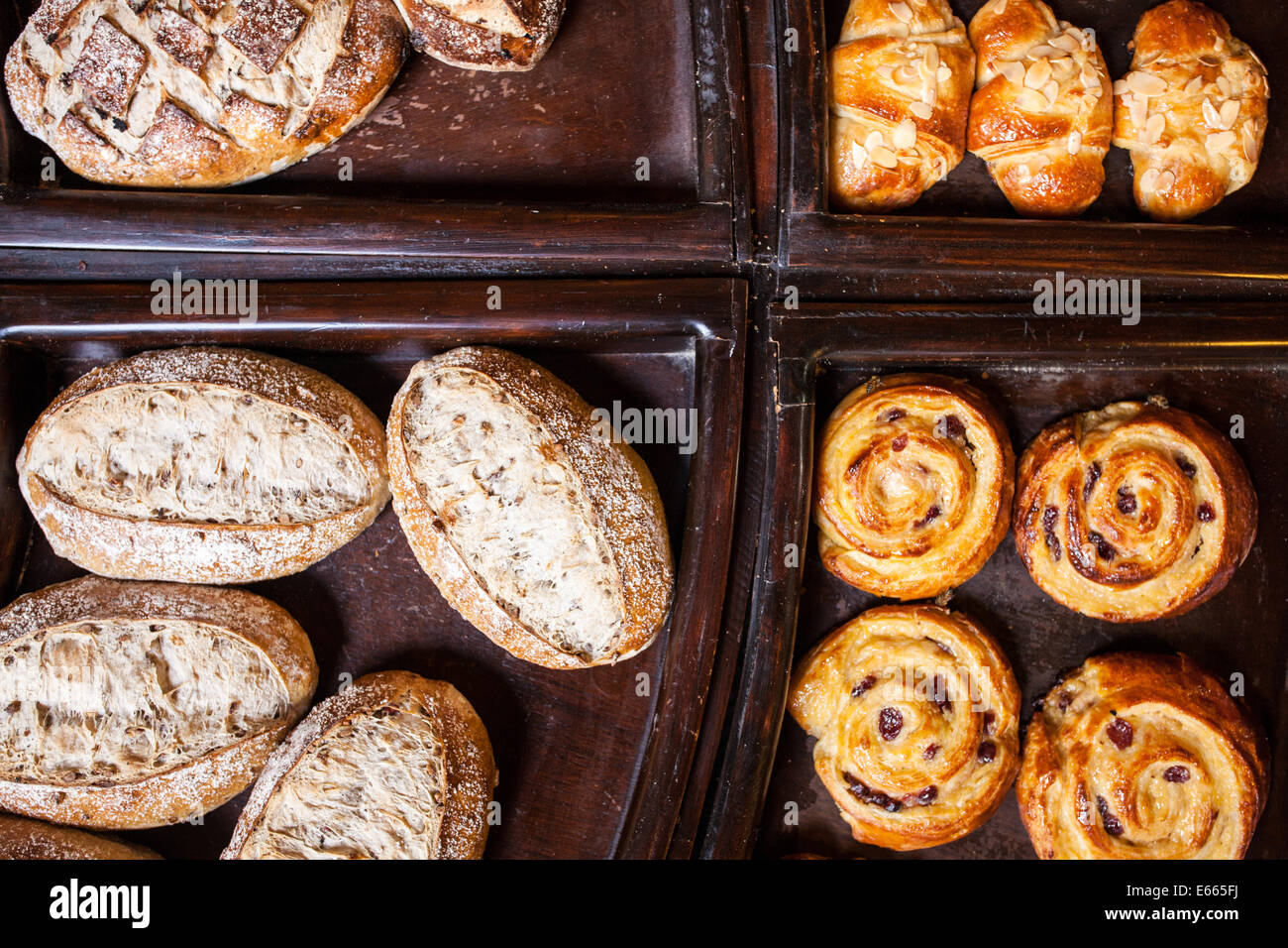 Detail of bread for sale at a bakery in the historic downtown of San ...