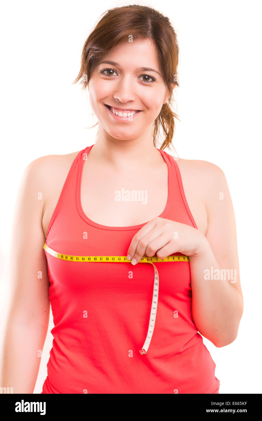 Woman measuring her body - fitness concept Stock Photo - Alamy