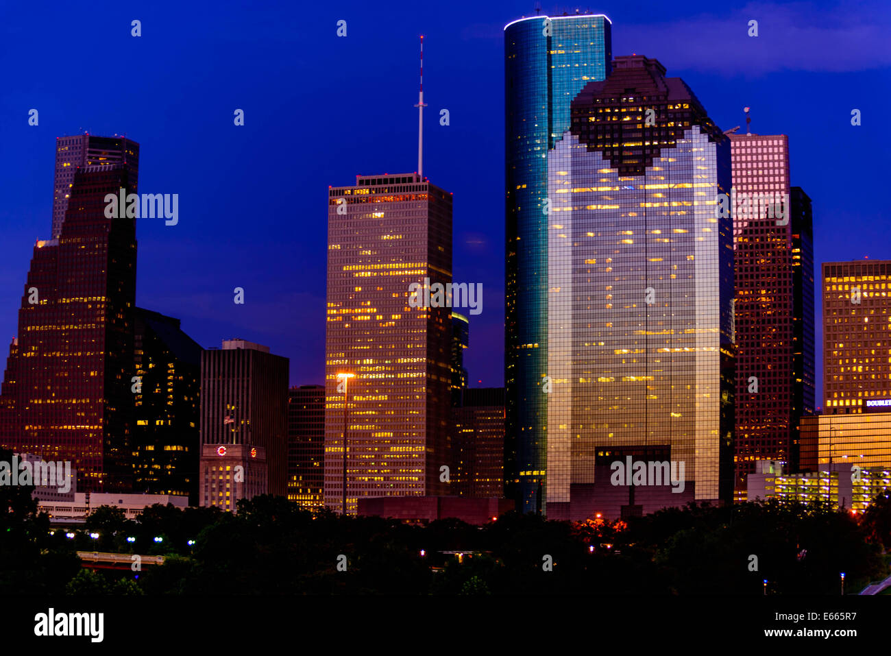 Houston downtown buildings at dusk Stock Photo - Alamy