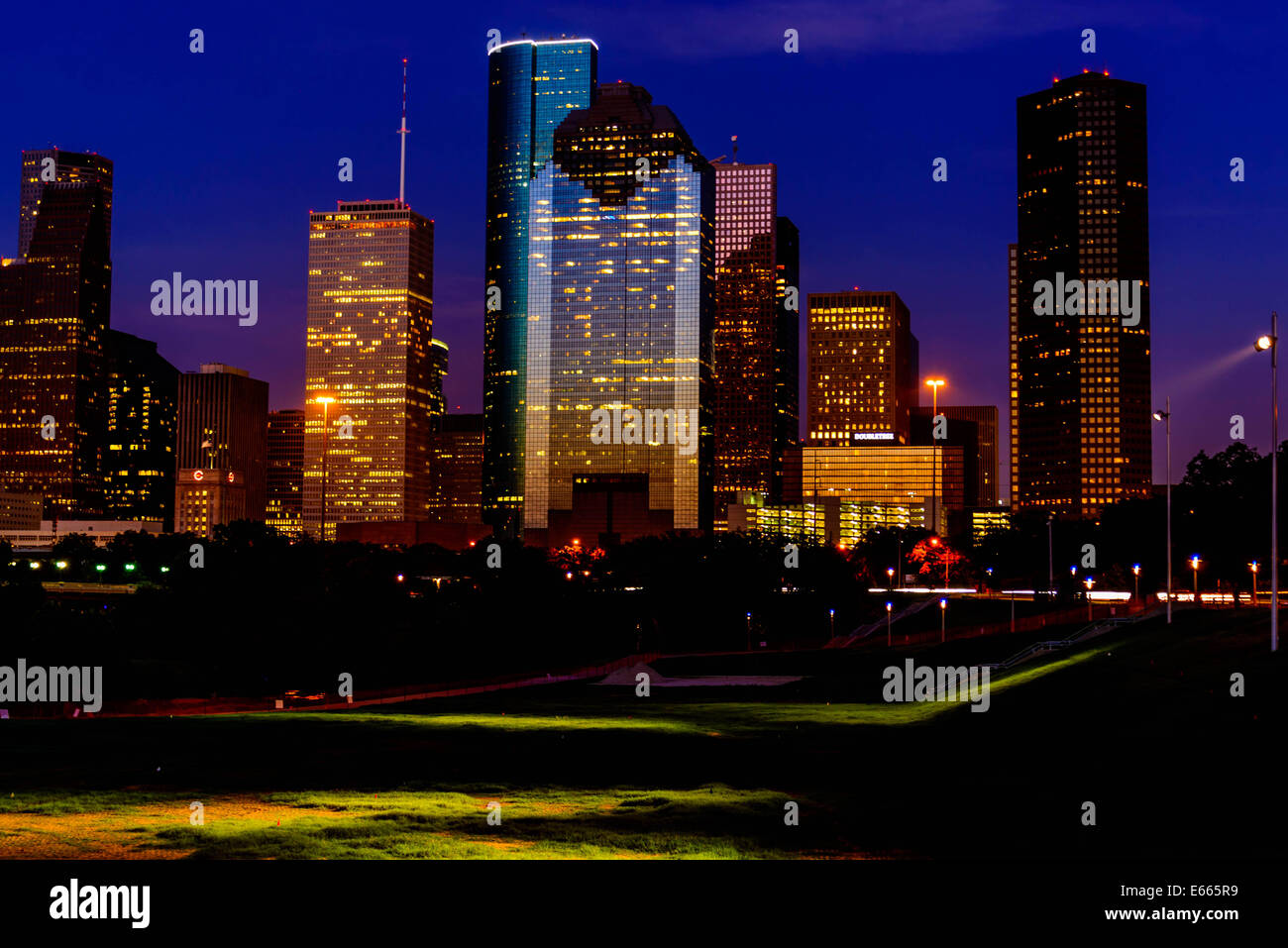 Houston downtown buildings at dusk Stock Photo - Alamy