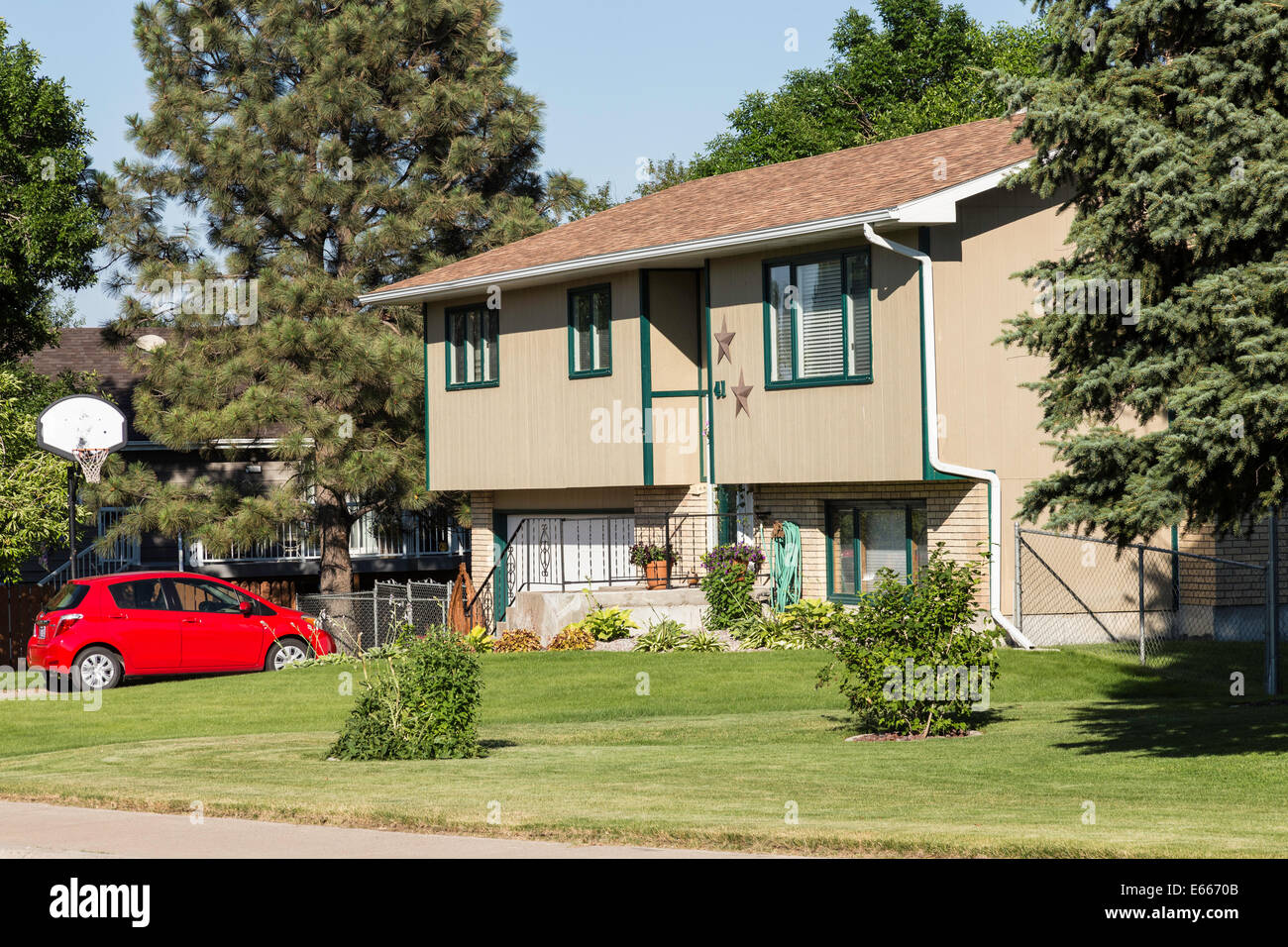 Residential House Exterior in Middle Class Neighborhood, MT, USA Stock ...