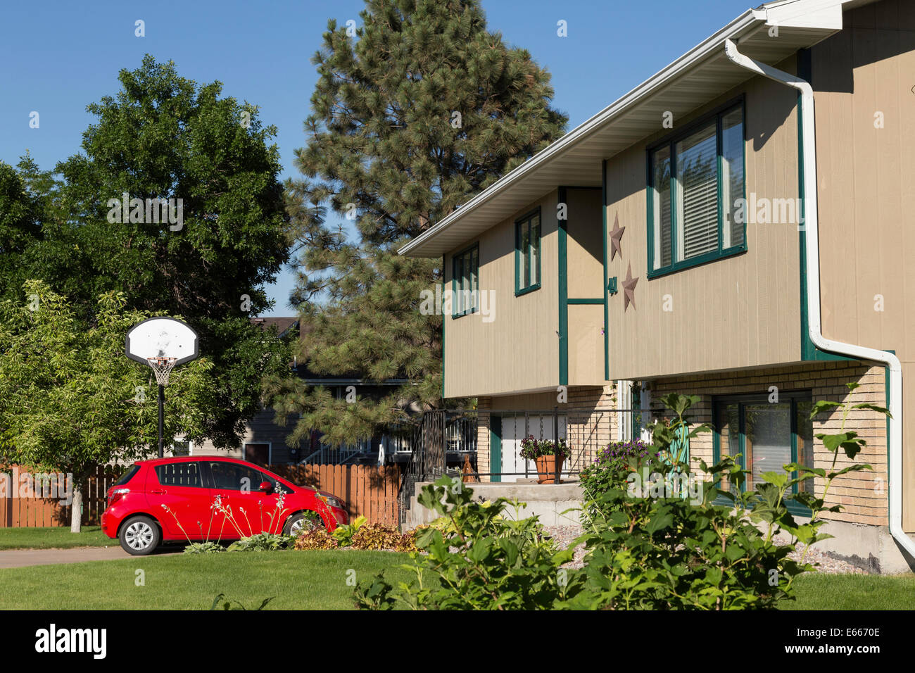 Residential House Exterior in Middle Class Neighborhood, MT, USA Stock ...