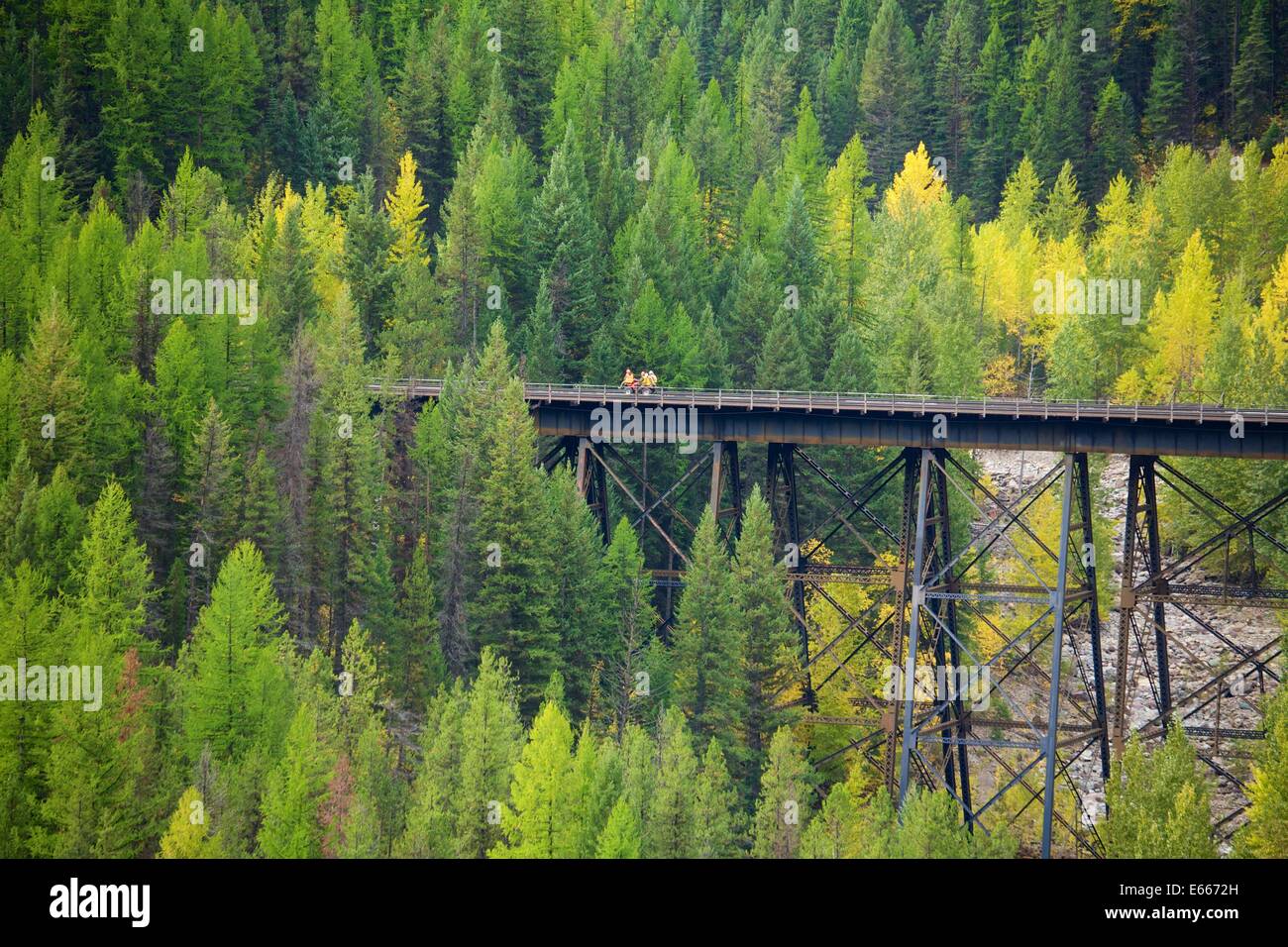 Railroad workers crossing Goat Lick railroad trestle on ATV near ...