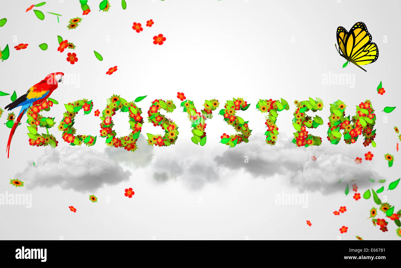 Ecosystem leaves particles 3D Nature Art Stock Photo - Alamy