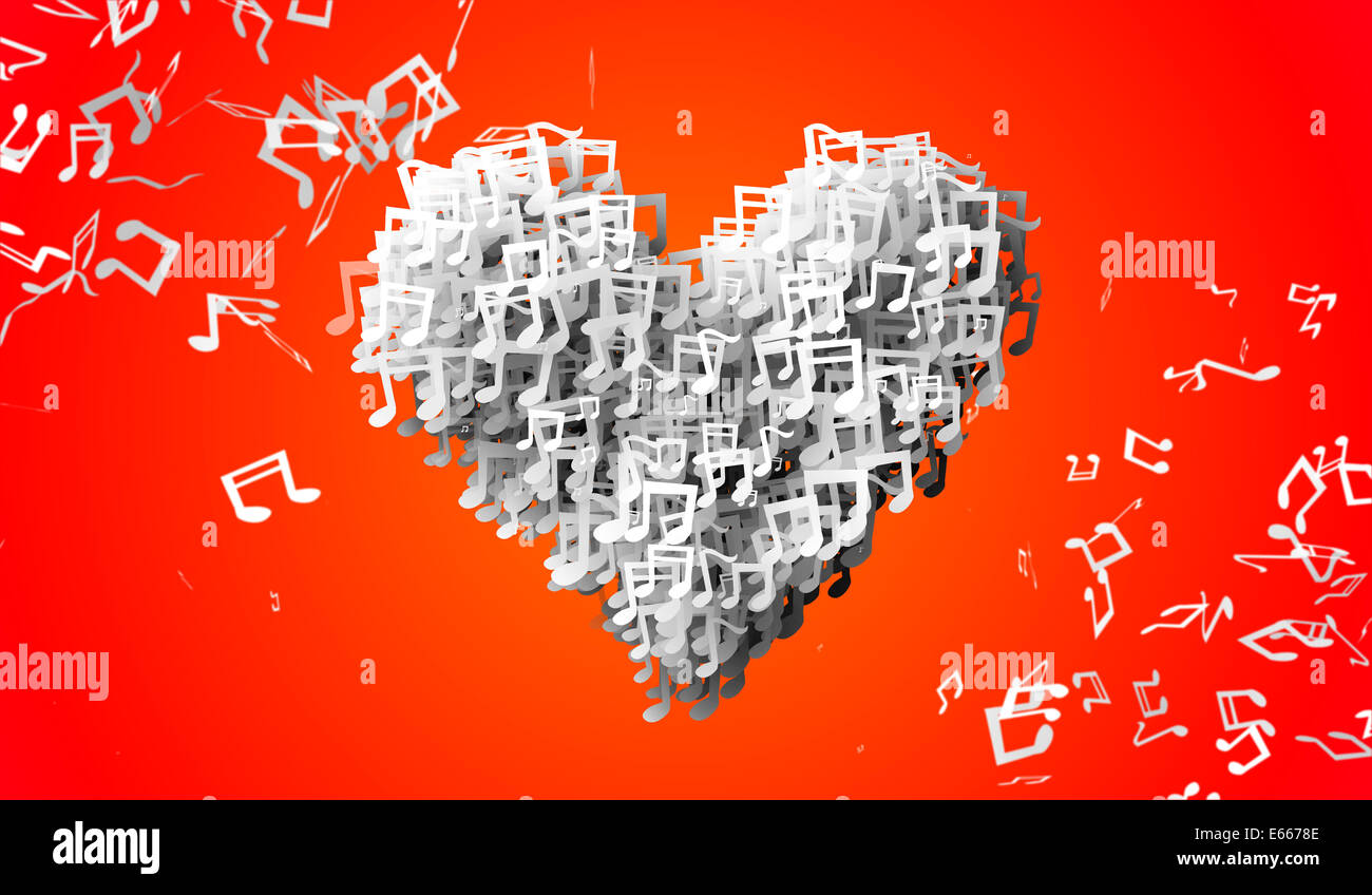 Love orange Musical Note Particles 3D Art Paper Stock Photo - Alamy