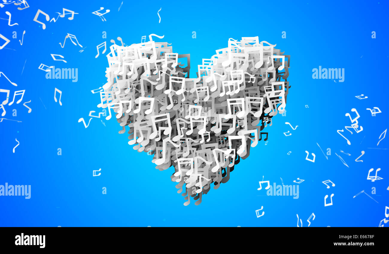 Love Blue Musical Note Particles 3D Art Paper Stock Photo - Alamy