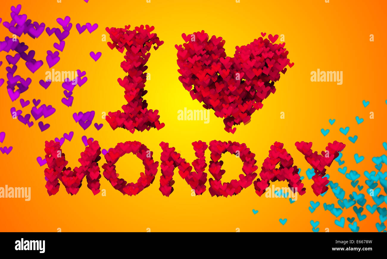 I love Monday Particles Heart Shape 3D orange background Stock Photo ...