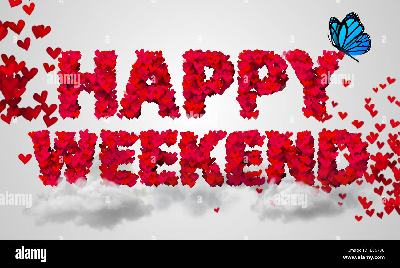 Happy Weekend Particles Red Heart Shape 3D Stock Photo - Alamy