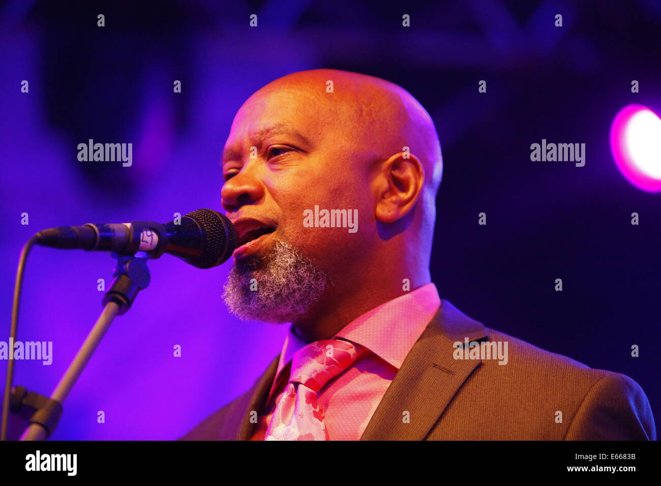 Worms, Germany. 15th Aug, 2014. Trombonist Greg Boyer is pictured supporting Maceo Parker live ...