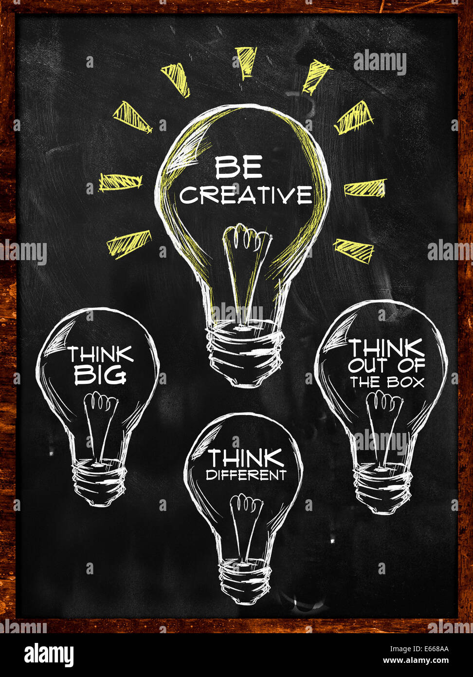 Be Creative Bulb Light Drawing Blackboard Chalk Stock Photo - Alamy