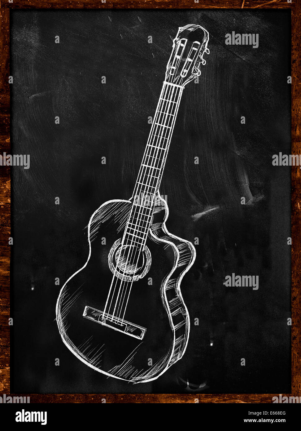Guitar Classic Acoustic drawing on blackboard Stock Photo - Alamy