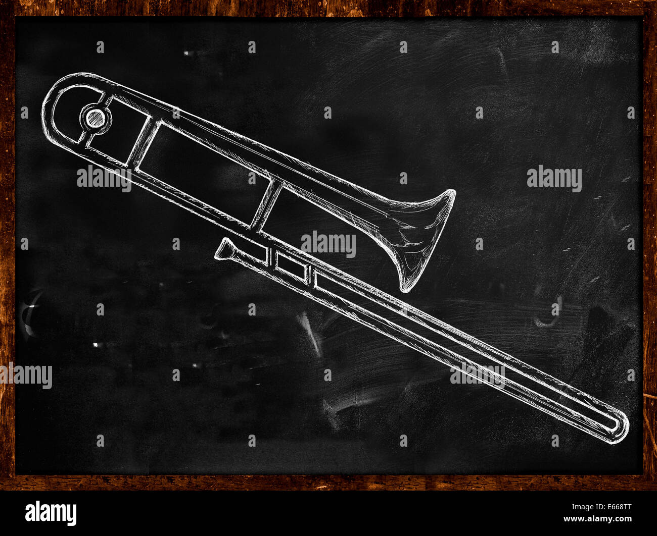 Long Trumpet sketch on blackboard - music background Stock Photo - Alamy