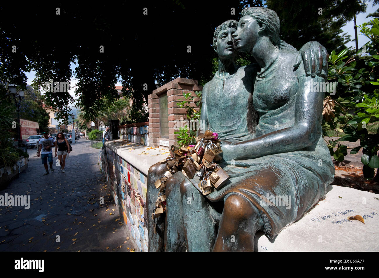 Italy, Liguria, Alassio, Bronze Wall Il Muretto, Bronze Statue of the ...